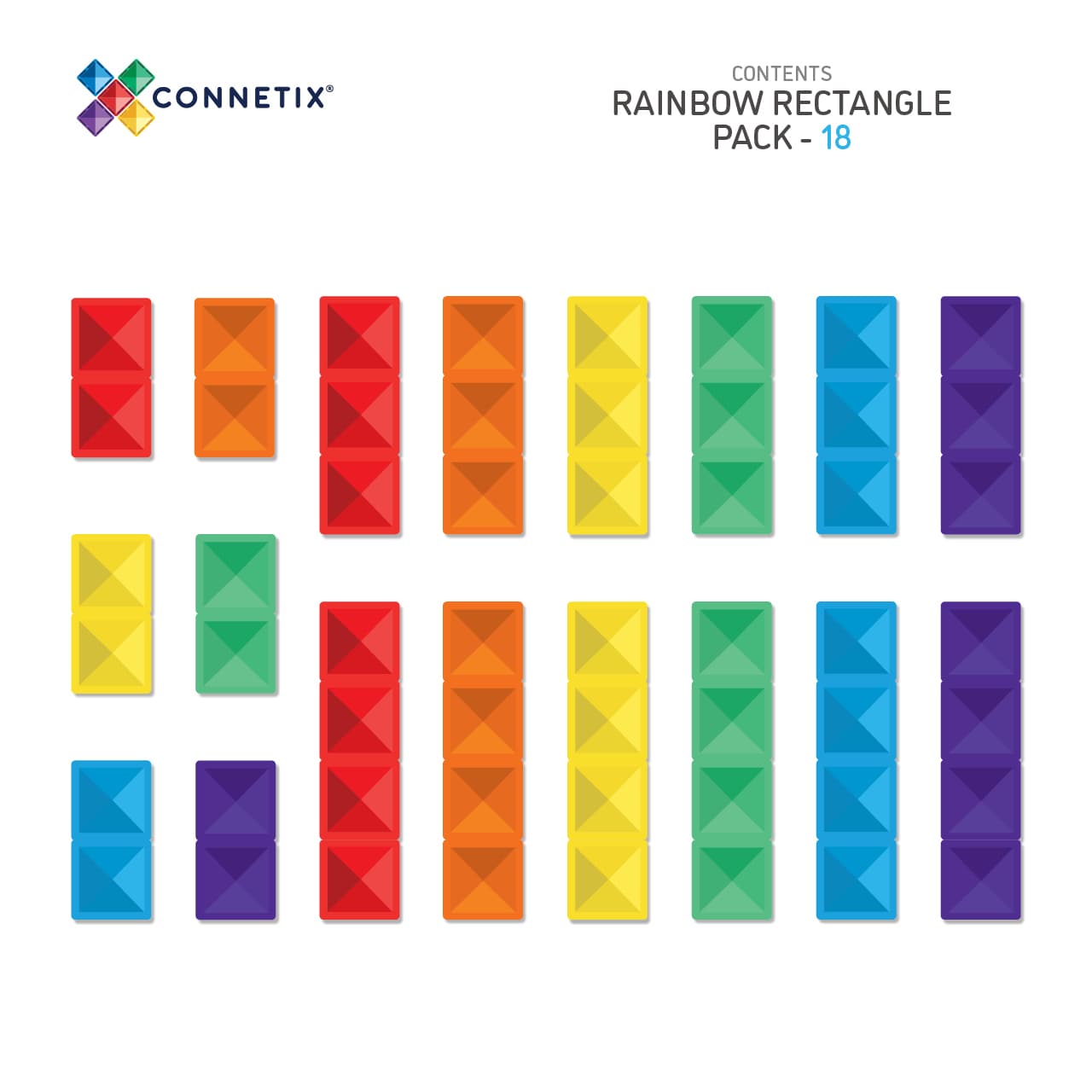 CONNETIX Rainbow Rectangle Pack, 18 Pieces | Official Store