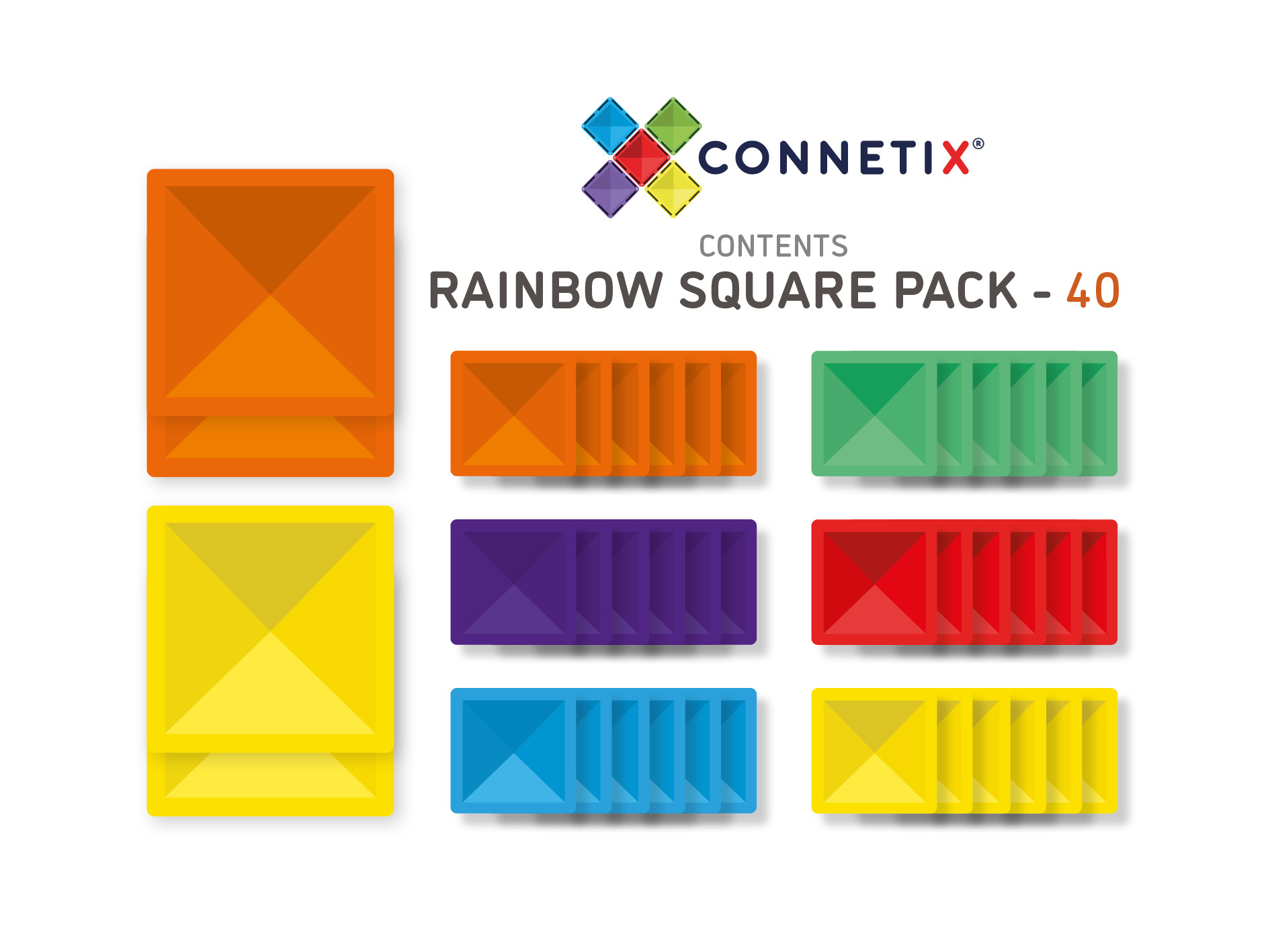CONNETIX Rainbow Square Pack, 40 Pieces | Official Store