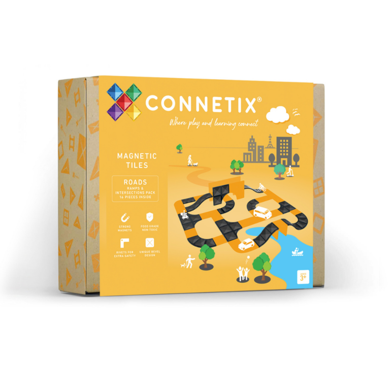 CONNETIX Roads, Ramps & Intersections Pack 16 Pieces | Magnetic Road Tiles